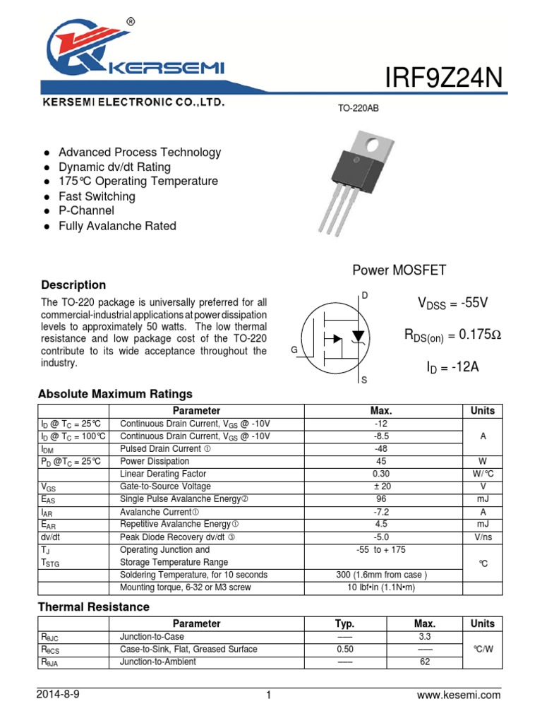 IRF9Z24N | PDF | Field Effect Transistor | Diode