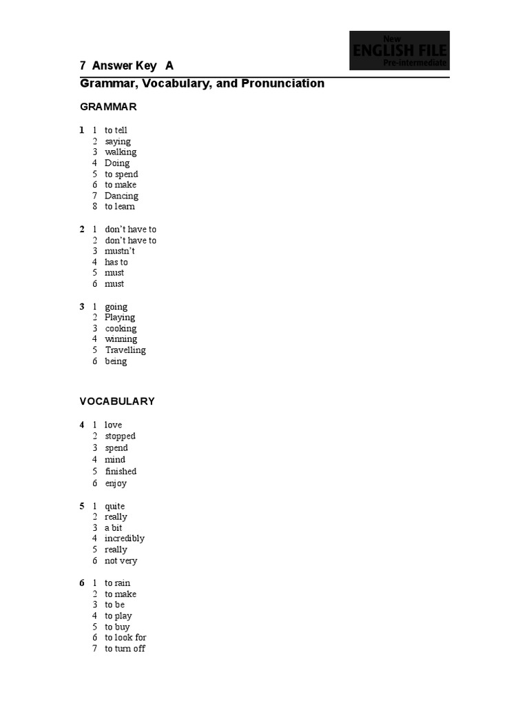 7 Answer Key A Grammar, Vocabulary, and Pronunciation | PDF | Speech ...