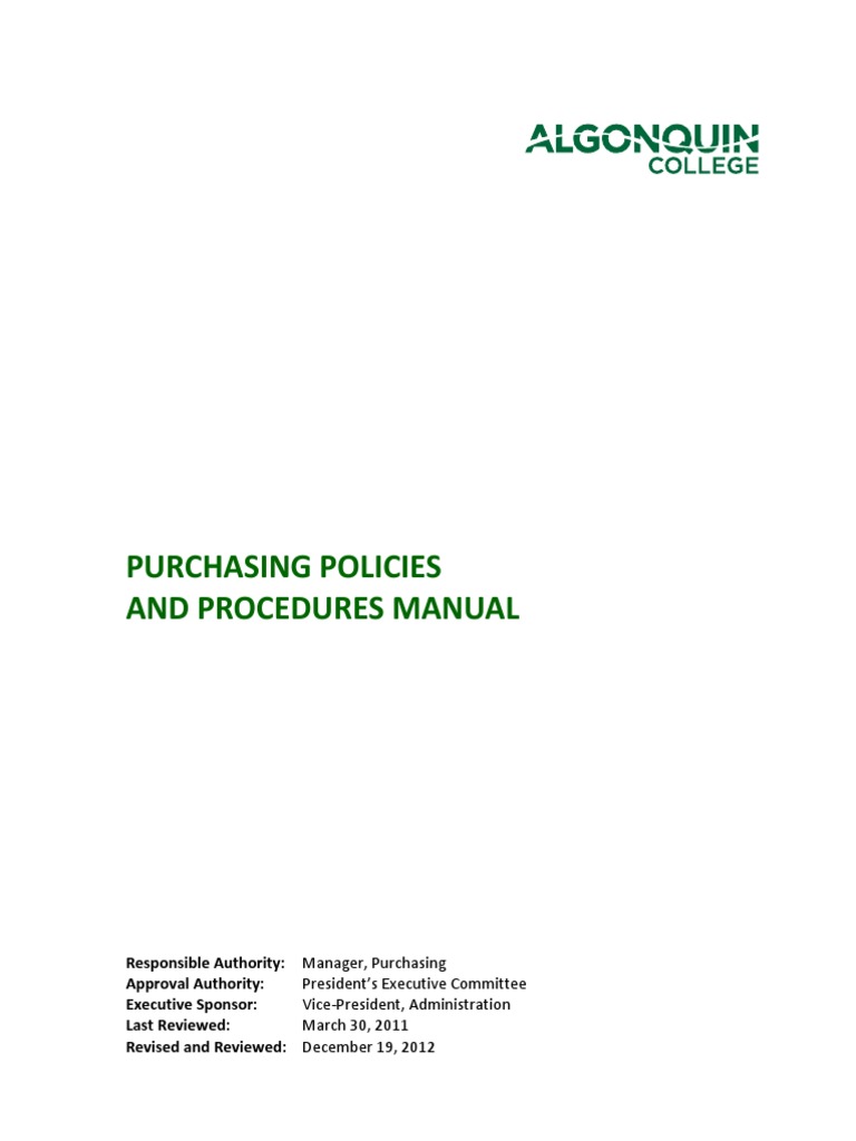 Purchasing Policy and Procedure Manual PDF | PDF | Request For Proposal ...
