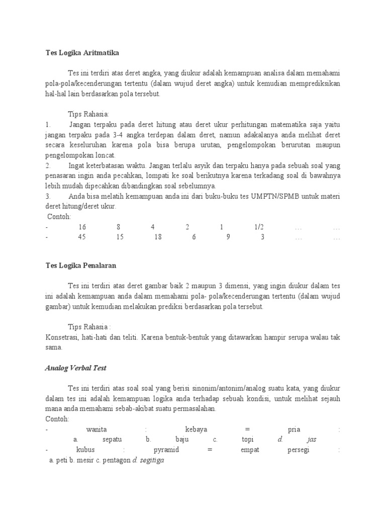 Tes Logika Aritmatika | PDF | Karier & Perkembangan | Metode & Bahan Ajar