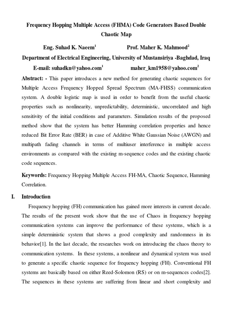 Chaotic Map Based Frequency Hopping Sequence Generation | PDF | Chaos Theory | Channel Access Method