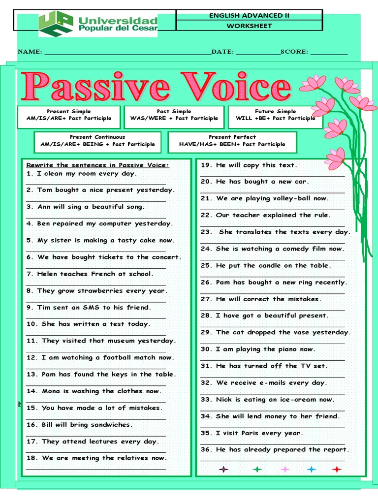 Passive-Voice Worksheet | PDF | Syntax | Language Mechanics