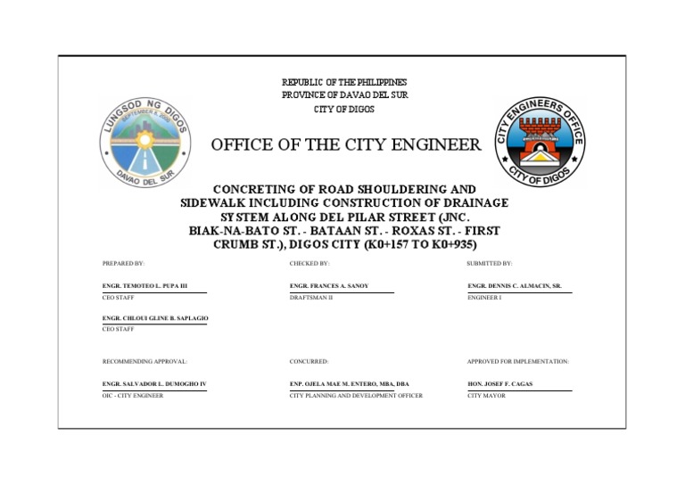 Office of The City Engineer: Republic of The Philippines Province of ...
