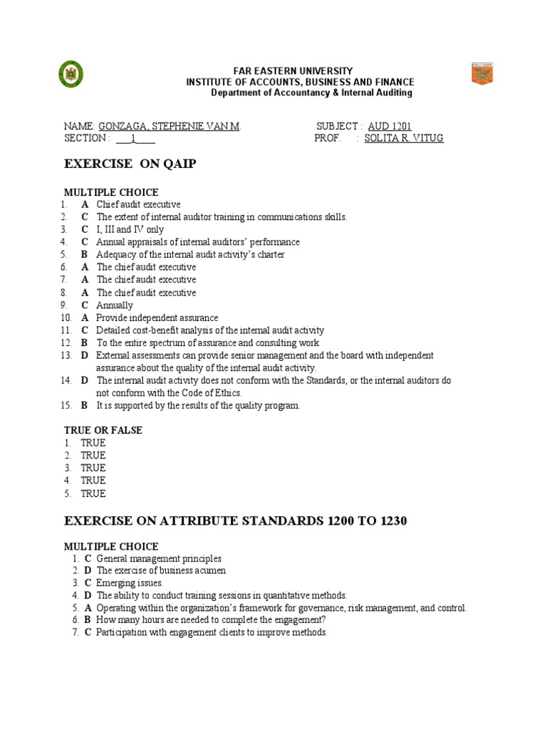 Gonzaga - Sec1 - Answers in Activities | PDF | Internal Control | Internal Audit