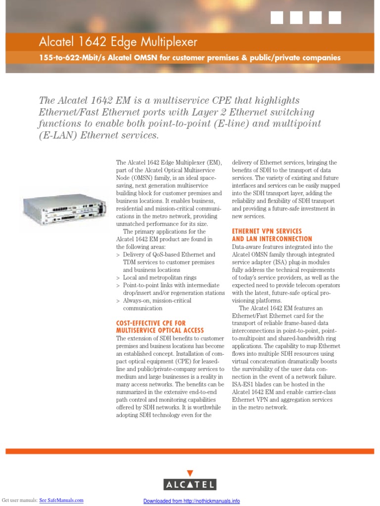 Alcatel 1642 Edge Multiplexer: 155-To-622-Mbit/s Alcatel OMSN For ...