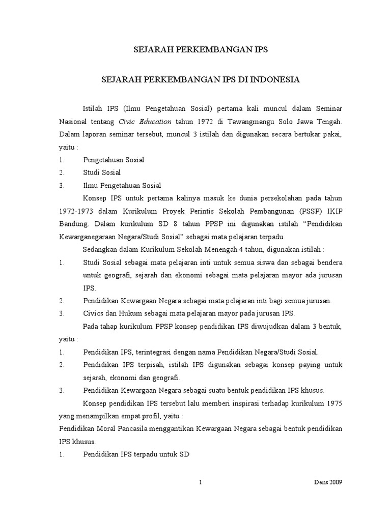 Sejarah Perkembangan IPS Di Indonesia | PDF