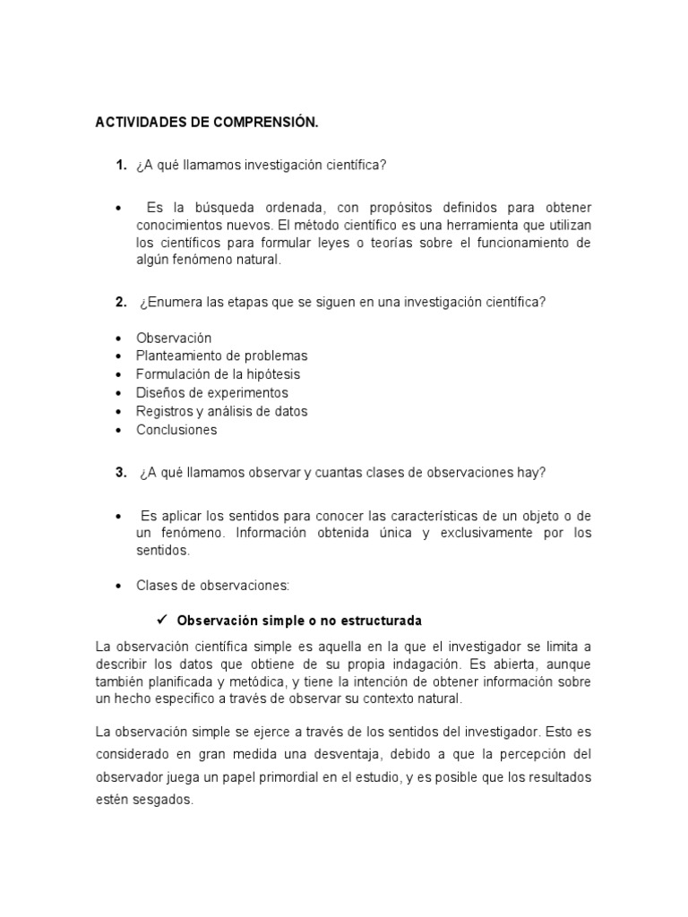 Etapas y Tipos de Observación Científica | PDF | Observación | Método ...