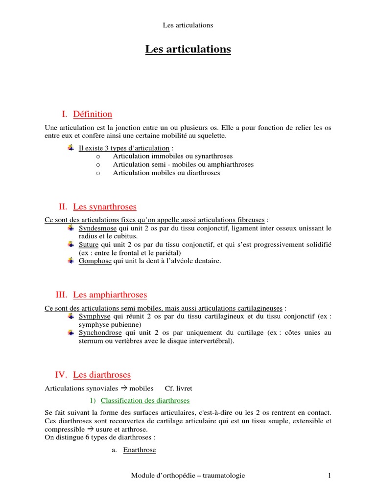 Types d'Articulations et Leur Fonction | PDF | Articulation (anatomie) | Os