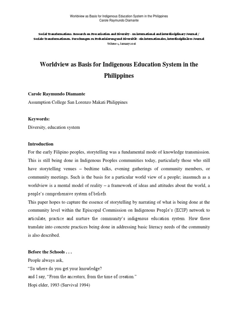 Worldview As Basis For Indigenous Education System in The Philippines ...