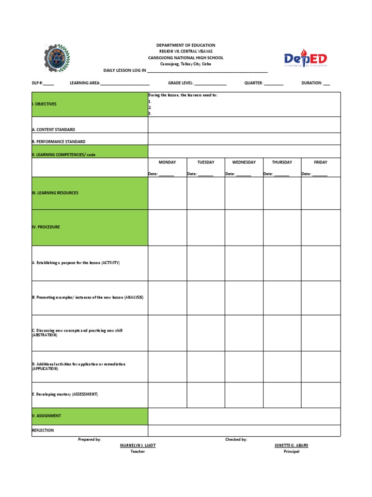 Daily Lesson Log Template | PDF