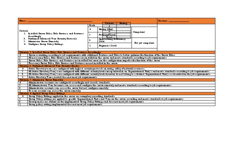 Rubric For Server Configuration | PDF | Group Policy | Active Directory