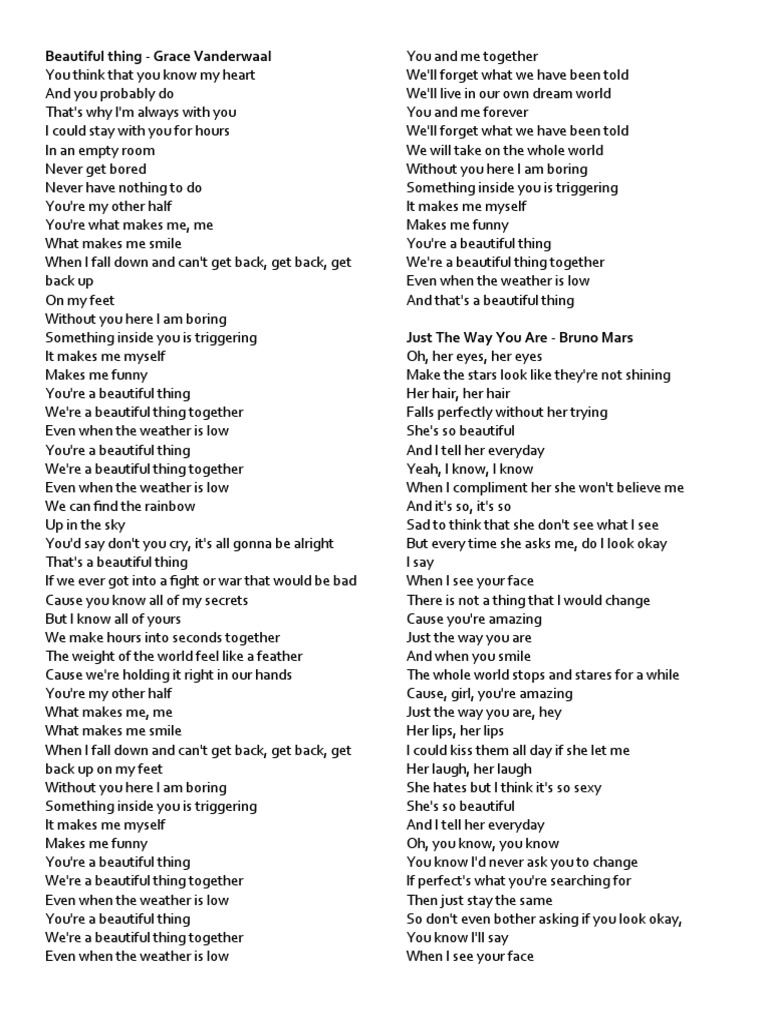 Beautiful Thing - Grace Vanderwaal | PDF | Entertainment (General)