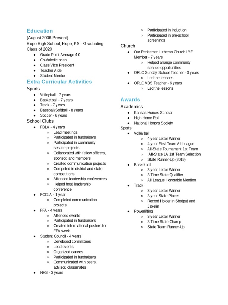 Fbla Resume | PDF | Sports | Students
