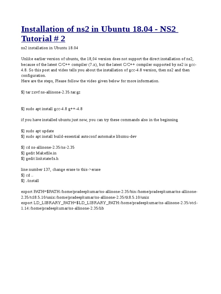 Installation of ns2 in Ubuntu 18.04 - NS2 Tutorial # 2 | PDF