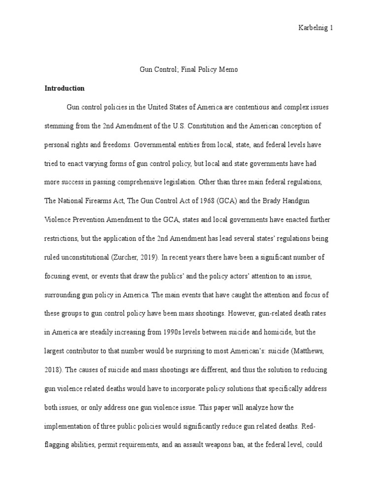 Gun Control Final Policy Memo Writing Sample | Download Free PDF | Gun ...