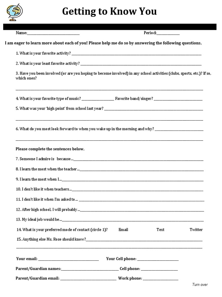 Getting To Know You: Name: - Period | PDF | World Wide Web | Internet & Web