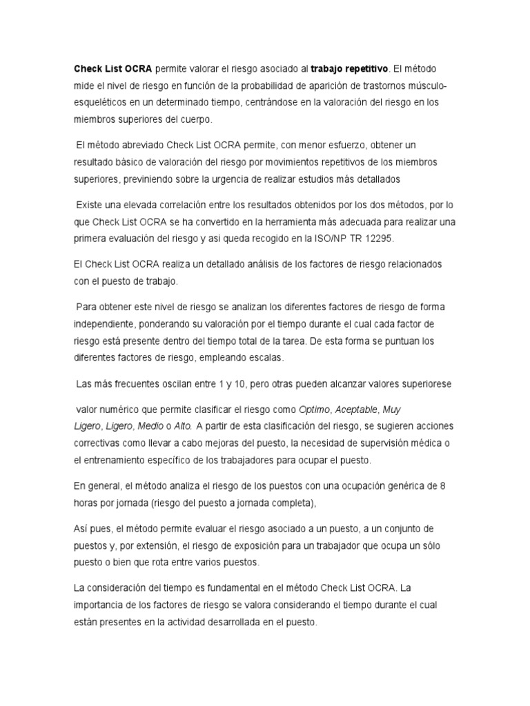 Check List OCRA | PDF