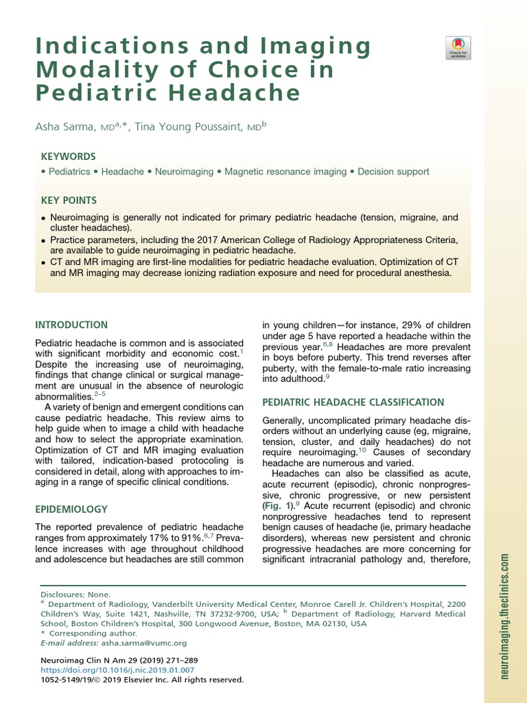 Pediatric Headache Imaging Guidelines | PDF | Headache | Magnetic ...