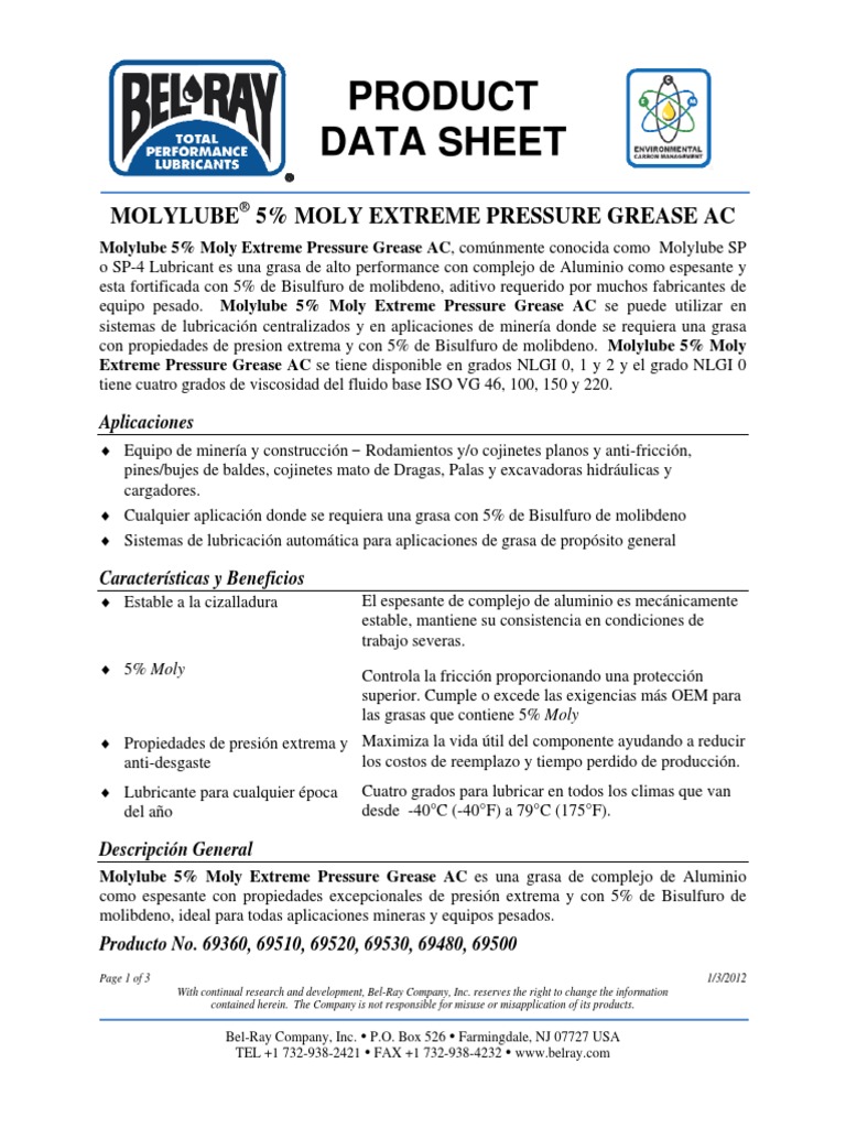 Molylube 5% Moly Extreme Pressure Grease AC | PDF | Ciencia de los ...