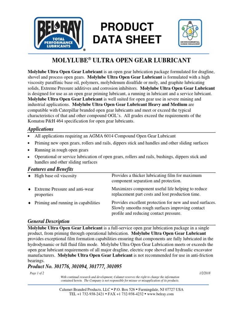 Product Data Sheet: Molylube Ultra Open Gear Lubricant | PDF ...
