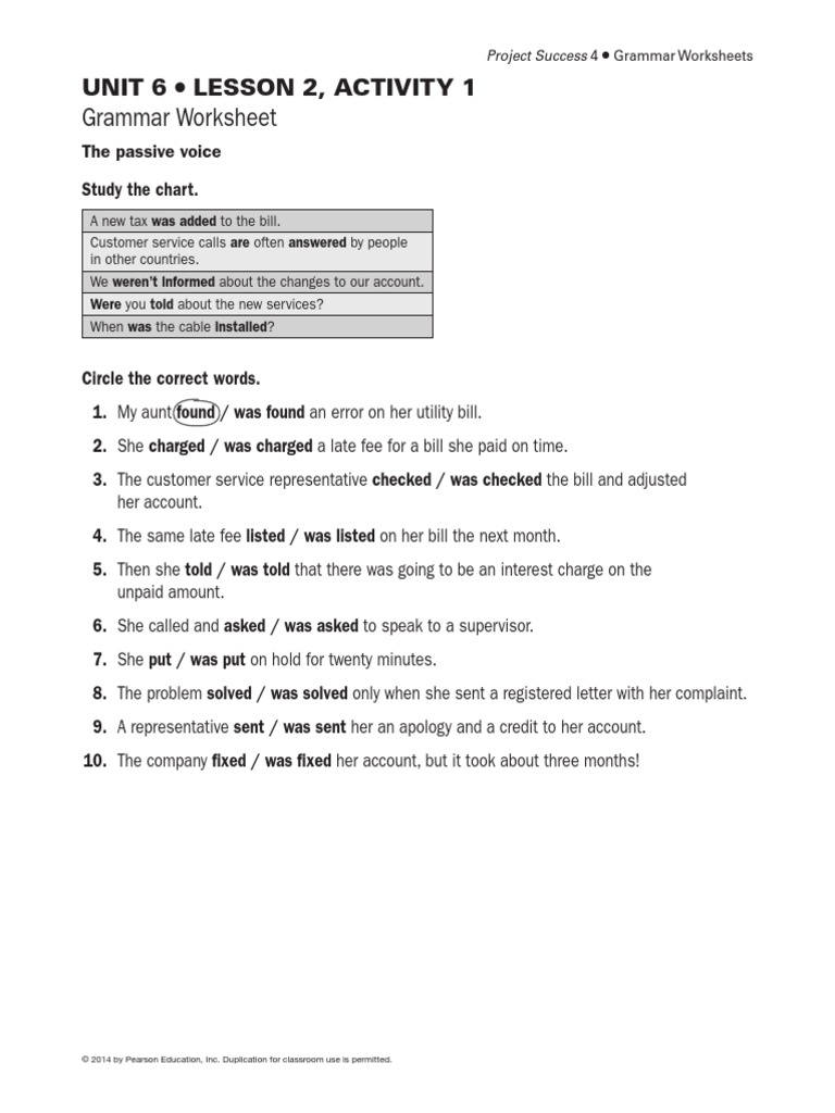 Grammar Worksheet: Unit 6 Lesson 2, Activity 1 | PDF