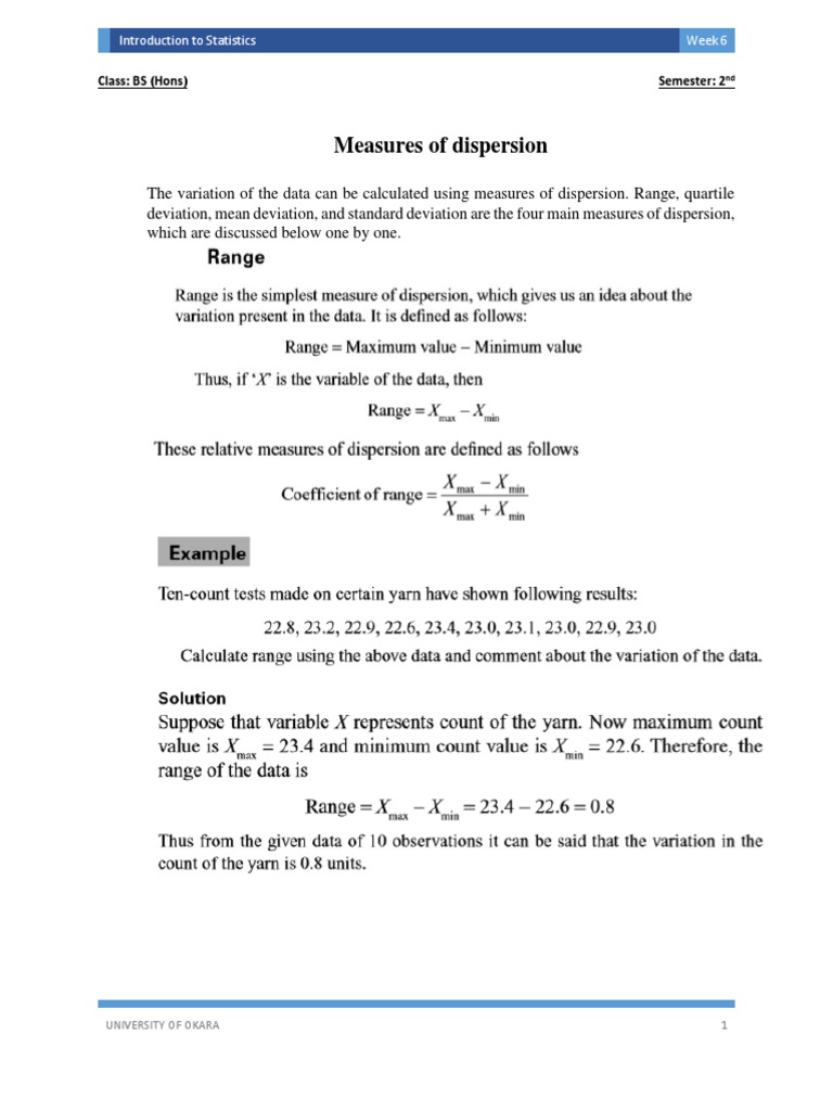 Measures of Dispersion in Statistics | PDF