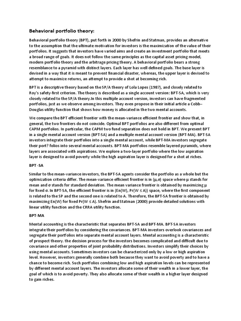 Behavioral Portfolio Theory Overview | PDF | Modern Portfolio Theory ...