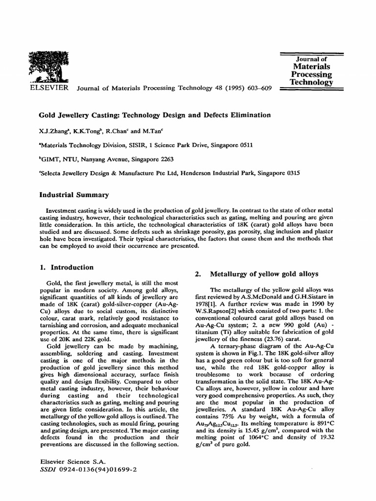 Gold Jewellery Casting Technology Design and Defects Elimination | PDF ...