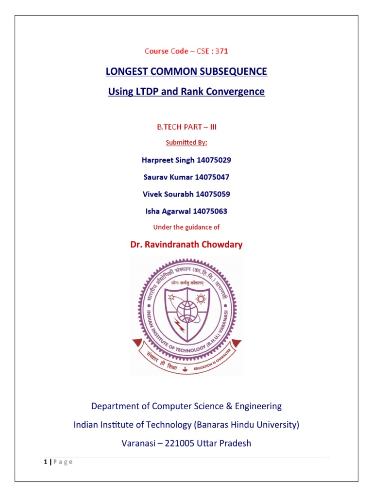 Longest Common Subsequence Using LTDP and Rank Convergence: Course Code ...