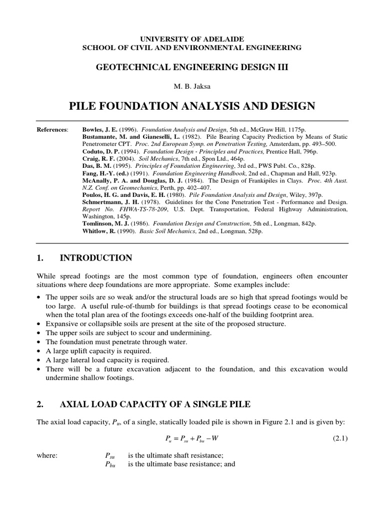 Pile Foundation Analysis and Design: Geotechnical Engineering Design ...