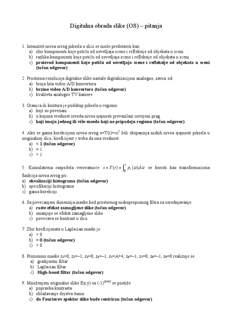 Digitalna Obrada Slike - Pitanja | PDF