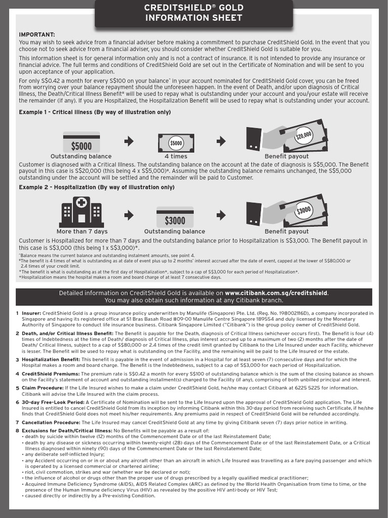 Creditshield Gold Information Sheet | PDF | Hiv/Aids | Insurance