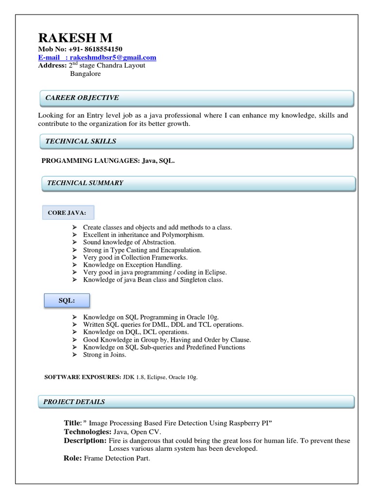Rakesh M: Career Objective | PDF | Sql | Java (Programming Language)