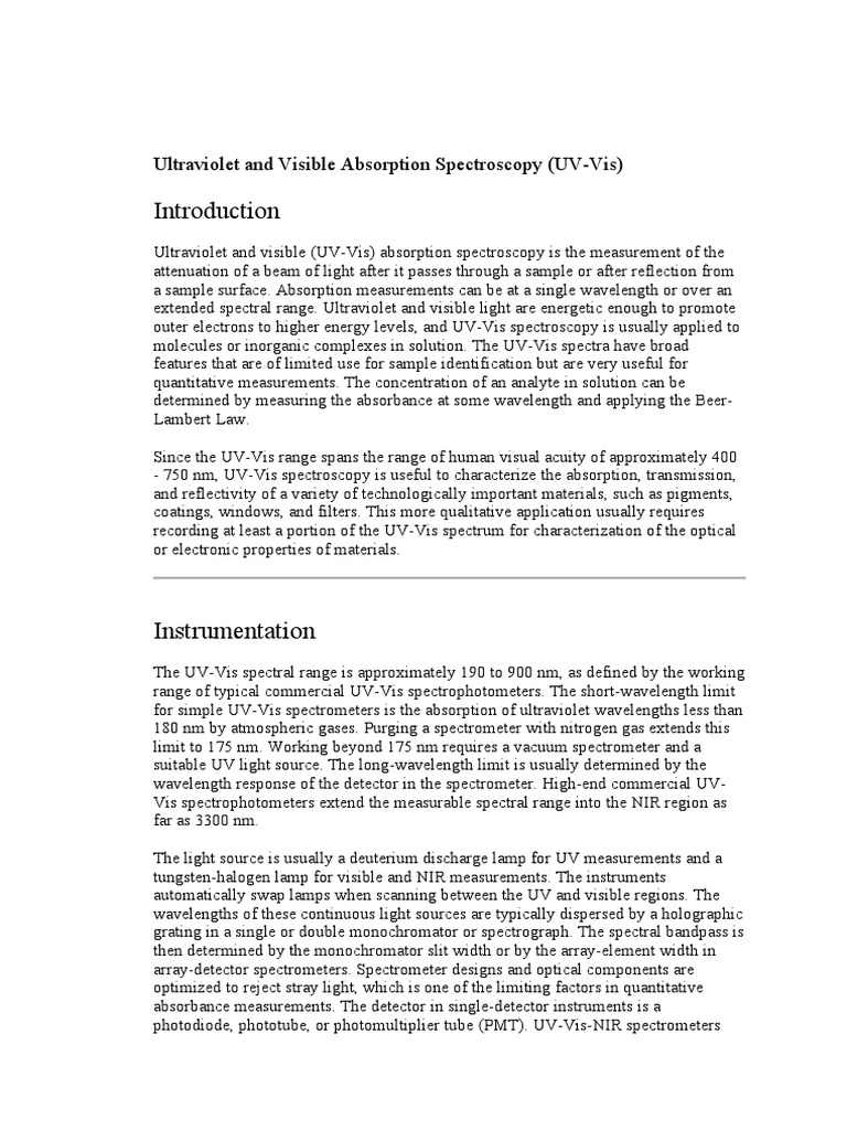 UV-Vis Spectroscopy Overview | PDF | Ultraviolet–Visible Spectroscopy ...