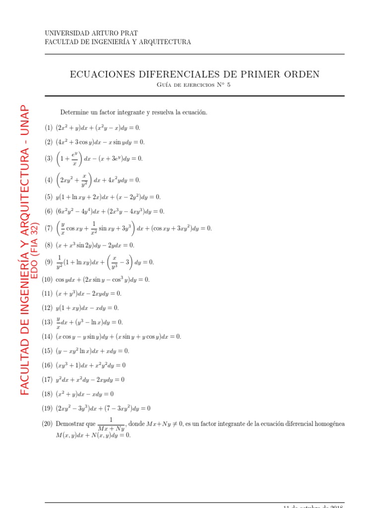 Guia+5 Factor+integrante EDO PDF | PDF | Enseñanza de matemática