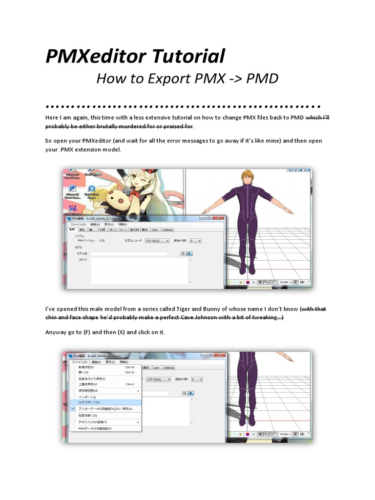 Pmxeditor Tutorial How To Export Pmx Pmd Pdf 