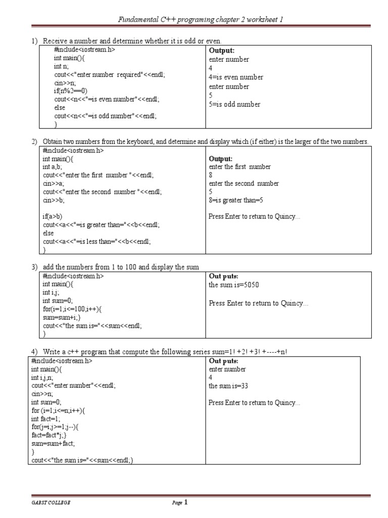 C++ Lab Work Sheet 1 | PDF | Prime Number | Integer (Computer Science)