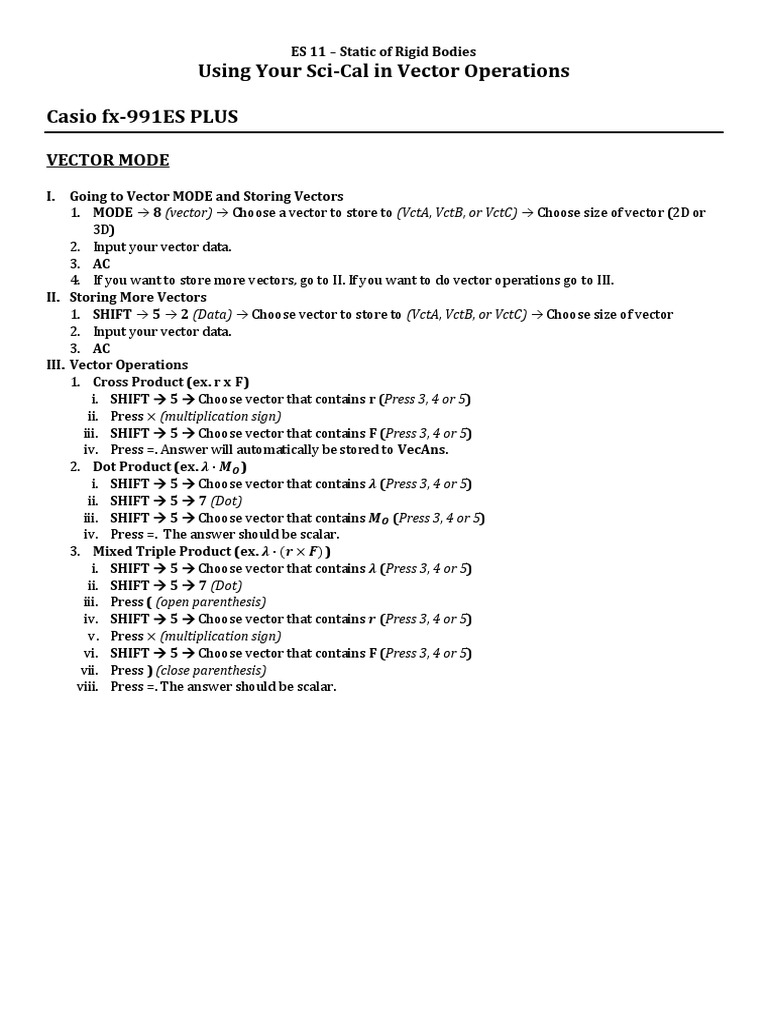 Using MATRIX and VECTOR Modes in Your SciCalcs | PDF | Euclidean Vector | Matrix (Mathematics)