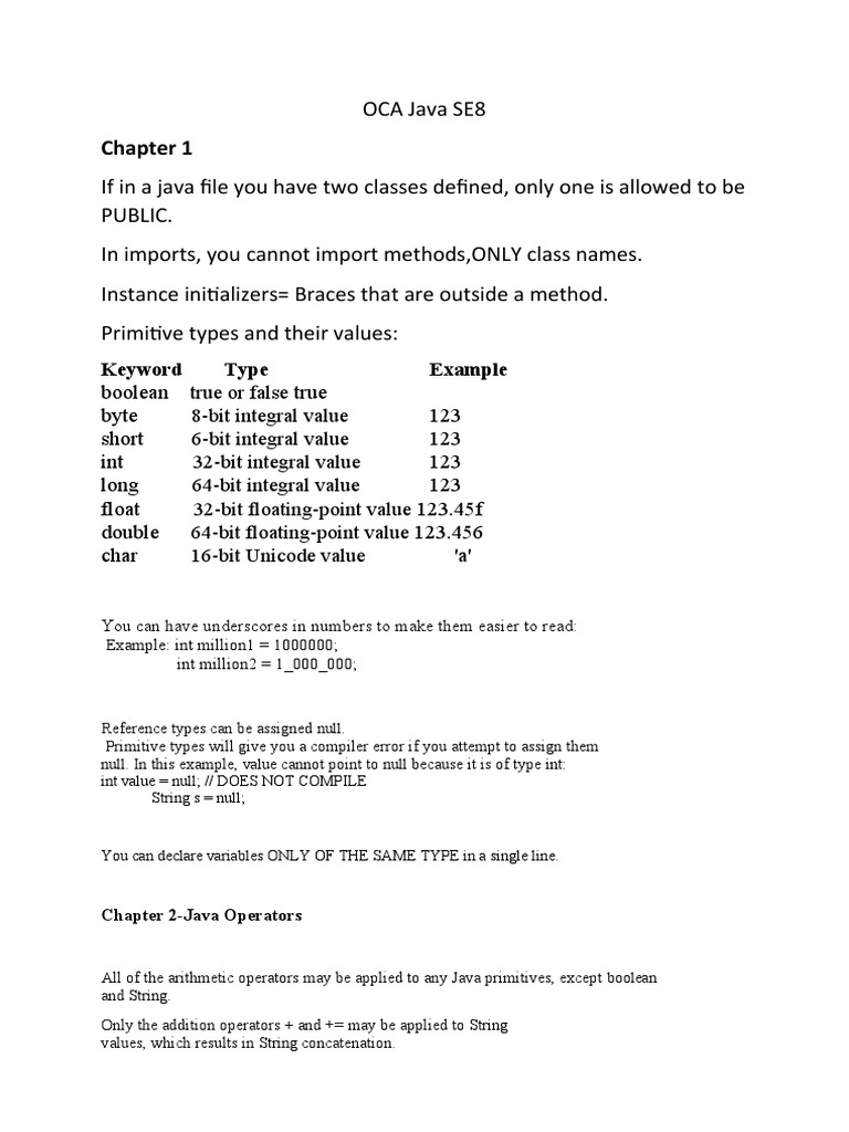 OCA Java SE8: Boolean True Byte 123 Short 123 Int 123 Long 123 Float ...