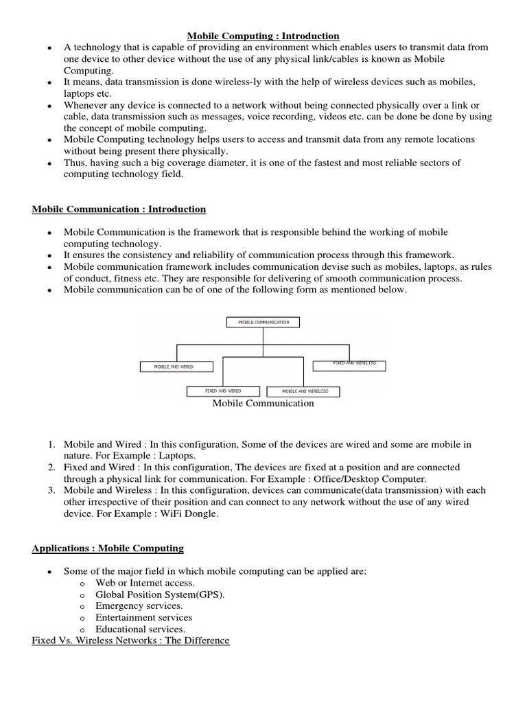 Mobile Computing Unit 1 PDF | PDF | Cellular Network | Channel Access Method