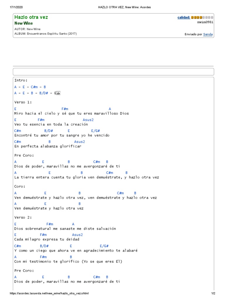 Acordes De Guitarra Una Y Otra Vez LUNES OTRA VEZ: Acordes Y Letra