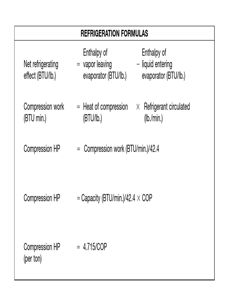 Refrigeration Formulas PDF | PDF | Ton | Refrigeration