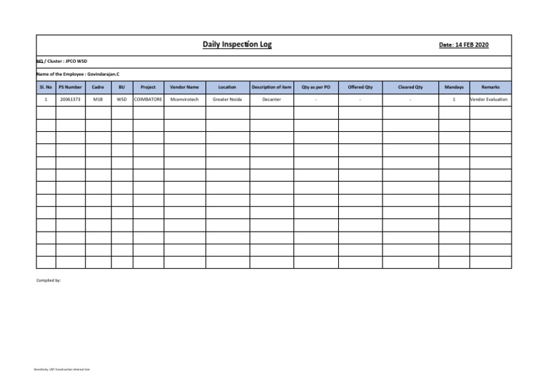 Daily Inspection Log | PDF