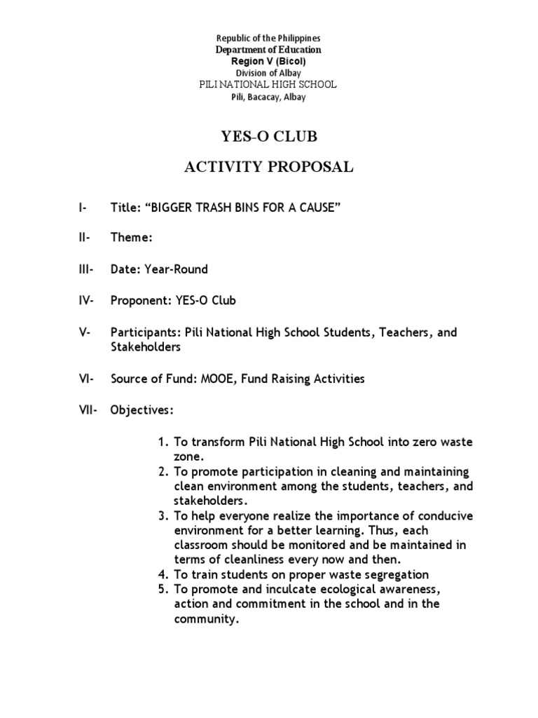 Yes-O Club Activity Proposal: Republic of The Philippines | PDF | Behavior Modification | Learning