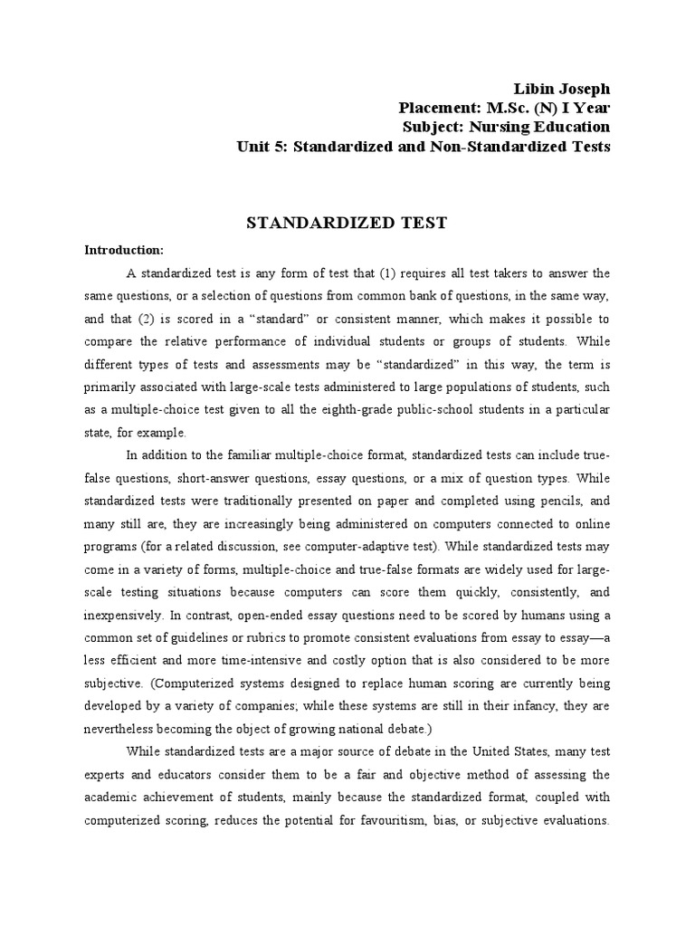 Standardized Test | PDF | Standardized Tests | Test (Assessment)