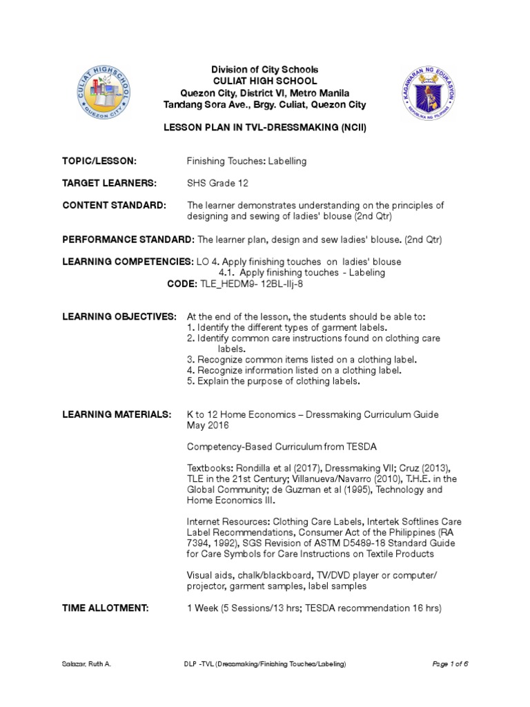 Labeling (Clothing) Lesson Plan | PDF | Packaging And Labeling | Brand