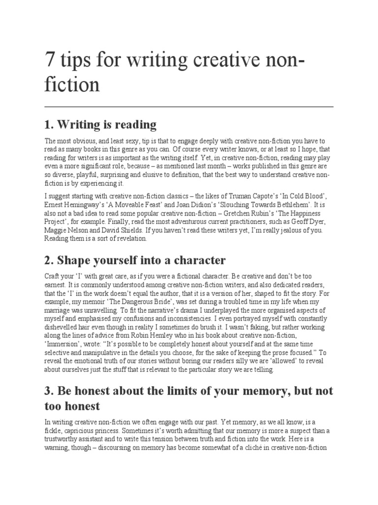 Creative Nonfiction Writing Tips | PDF | Sentence (Linguistics ...