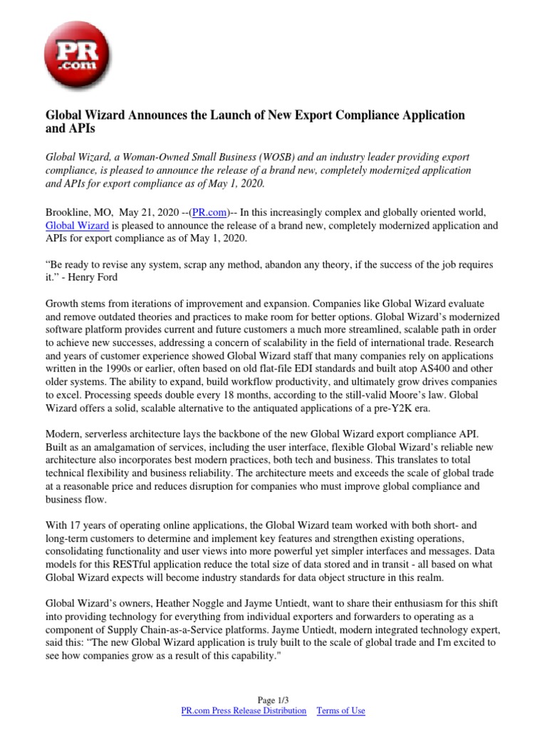 Global Wizard Announces The Launch of New Export Compliance Application ...