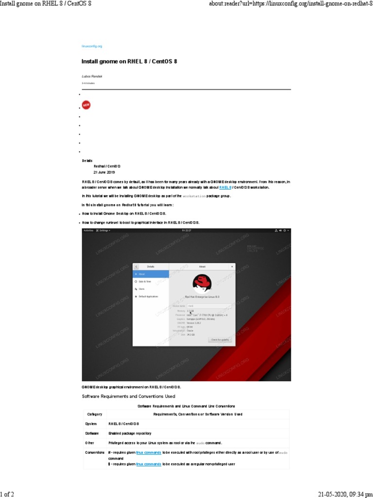 Install Gnome Desktop on RHEL 8/CentOS 8 in 4 Steps | PDF | Desktop ...