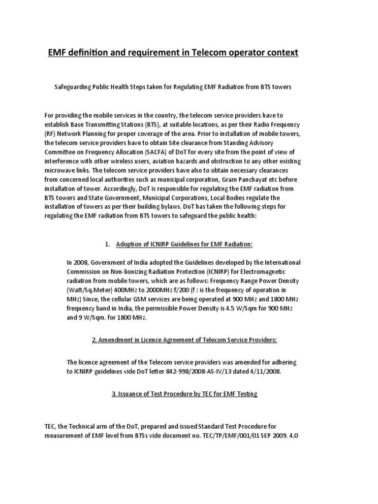 EMF Definition and Requirement in Telecom Operator Context | PDF ...